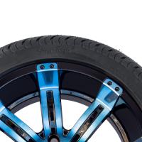 China 225/30-14 DOT 14 Inch Golf Cart Wheel And Tire Combo Blue / Glossy Black Wheels 101.6 PCD for sale