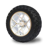 China Gold White 14 Inch Golf Cart Rims And Tires Combo 4PLY 101.6 PCD for sale