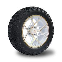 China Gold White 14 Inch Golf Cart Rims And Tires Combo 4PLY 101.6 PCD for sale