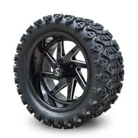 China Gloss Black and Milled Edge Finish 14 Inch Golf Cart Wheels And Tires 23*10.5-14 101.6 PCD 4x4 Bolt Pattern for sale