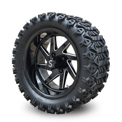 China Gloss Black and Milled Edge Finish 14 Inch Golf Cart Wheels And Tires 23*10.5-14 101.6 PCD 4x4 Bolt Pattern for sale