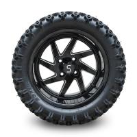 China Gloss Black and Milled Edge Finish 14 Inch Golf Cart Wheels And Tires 23*10.5-14 101.6 PCD 4x4 Bolt Pattern for sale