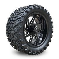 China Gloss Black and Milled Edge Finish 14 Inch Golf Cart Wheels And Tires 23*10.5-14 101.6 PCD 4x4 Bolt Pattern for sale