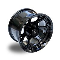 China Golf Cart 12'' Glossy Black Rim 6 Spokes 4*4 Bolt Pattern Including Center Cap for sale