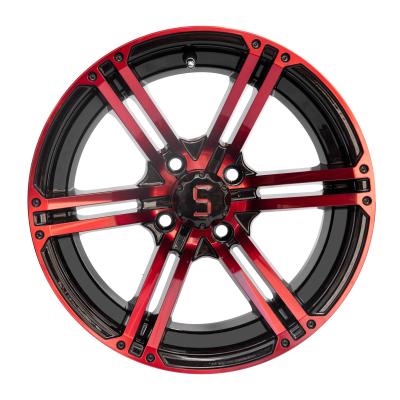 China 14 Inch Golf Cart Aluminum Wheels Red Gloss Black 4X4 Bolt Pattern 101.6 PCD 7 Inch Wide for sale