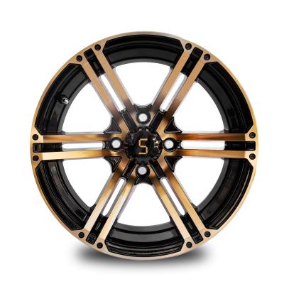 China 12x7 / 14x7 Golf Cart Wheels Gold / Gloss Black 4 / 101.6 PCD -25 ET for sale