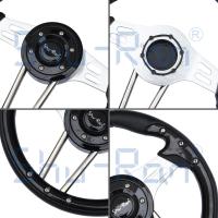 China Golf Cart Aviator 4 Black Grip/Brushed Aluminum Spokes Steering Wheel for sale