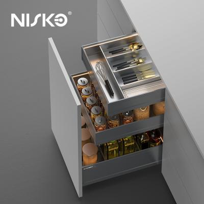 China Aluminum Pull Out Seasoning Bottle Basket with Soft Close Slide - 300-450mm Cabinet Fit, 3-Tier Design for sale