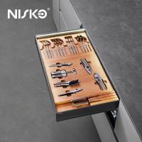 China Pull Out Wooden Cutlery Organizer with LED Light - 541-841mm Width, 88mm Height, Soft-Close Drawer for sale