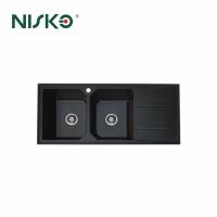 China 1160×500mm Top Mount Double Bowl Kitchen Sink with Drainboard - 304 Stainless Steel 370×450mm Bowls for sale