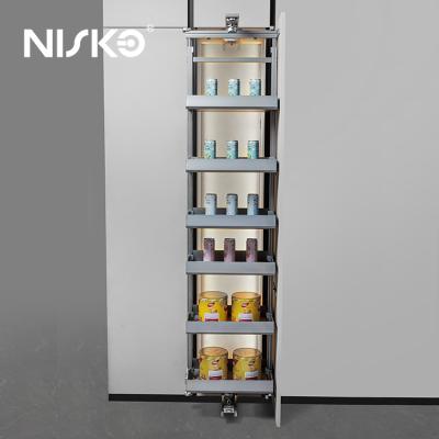China 180° Rotating Aluminum Pull Out Pantry Unit - 4-6 Adjustable Shelves for 300-400mm Cabinets for sale