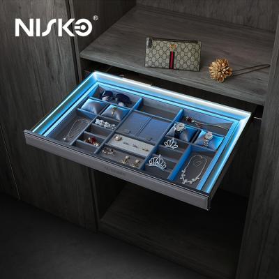 China Pull Out Jewelry Organizer Drawer with LED Light - 600mm to 900mm Cabinet Sizes, Aluminum Construction for sale