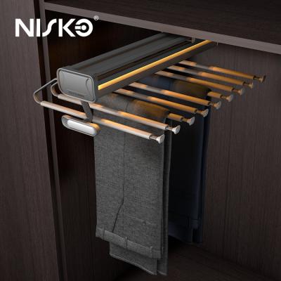 China Top Mounted Retractable Pants Rack with Sliding Rail - 329×475×123mm Dimensions, 400mm Cabinet Width for Space-Saving Storage for sale