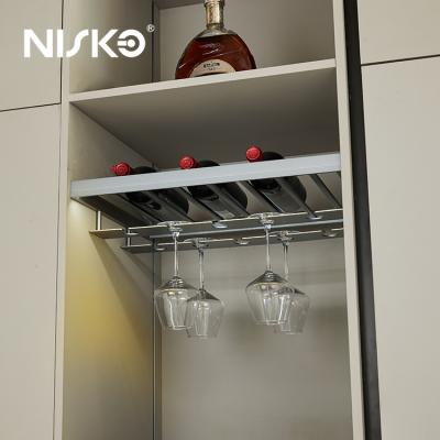 China Hanging Goblet Holder with Wine Bottle Shelf - 564-864mm Width, Dual-Function Kitchen Organizer for sale
