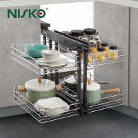 China Double Layer Revolving Corner Cabinet Basket 624×470×572mm with 360° Rotation for Kitchen Storage for sale