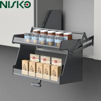 China Pull Down Kitchen Shelf Lifting Basket Spice Bottle Rack 300×420mm Glass Aluminum Organizer for sale