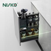 China NISKO Multipurpose Drawer Basket Pull-out Kitchen Spice Rack with LED Lighting - 245-395mm Width Options & Glass Shelves for sale