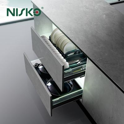 China NISKO 2-Tier Pull Out Kitchen Basket for Bowls Cutlery Storage with LED Light 450mm for sale