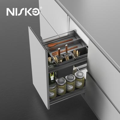 China 2 Tier Multi Purpose Pull Out Baskets Kitchen Cutlery Organizer For Spice Seasoning Bottle for sale