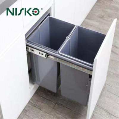 China Double Pullout Waste Bin Trash Can Under Cabinet Kitchen Organizer 300mm-400mm Width 10L-20L Capacity for sale