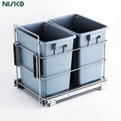 China Double Pull-Out Kitchen Dustbin Under Sink System with 15L×2 Capacity and Concealed Slide Mechanism for sale