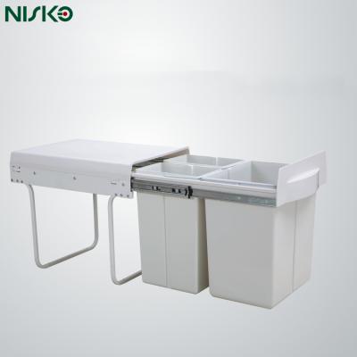 China Pull Out Kitchen Dustbin Sliding Double Bin Trash Can 400mm 300mm with 20L Capacity and Dual Compartments for sale