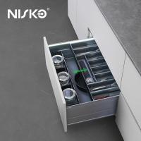 China NISKO Double Tier Pull Out Cabinet Basket Cutlery Utensil Storage Tray with LED Light 600mm for sale