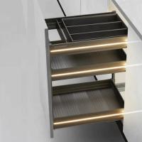China 3-Tier Pull Out Spice Rack with LED Light Side Sliding Cabinet Organizer 450mm for sale
