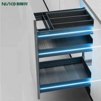 China 3-Tier Pull Out Spice Rack with LED Light Side Sliding Cabinet Organizer 450mm for sale