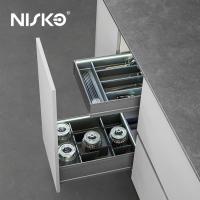 China Pull Out Cutlery Drawer Divider Baskets Adjustable Bottle Spice Racks with Light for sale