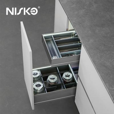China Pull Out Cutlery Drawer Divider Baskets Adjustable Bottle Spice Racks with Light for sale