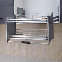 China 2-Tier Pull Down Wire Cabinet Lifting Elevator Basket 564-864mm Width Kitchen Pantry Storage for sale