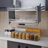 China 2-Tier Pull Down Wire Cabinet Lifting Elevator Basket 564-864mm Width Kitchen Pantry Storage for sale