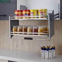 China 2-Tier Pull Down Wire Cabinet Lifting Elevator Basket 564-864mm Width Kitchen Pantry Storage for sale