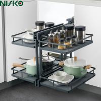China 4-Tier Pull Out Corner Kitchen Organizer with 180° Rotation - 624×472×572mm Stainless Steel Cabinet Drawer for sale