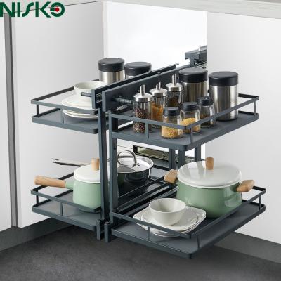 China 4-Tier Pull Out Corner Kitchen Organizer with 180° Rotation - 624×472×572mm Stainless Steel Cabinet Drawer for sale
