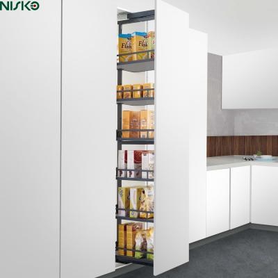 China 6-Tier Sliding Pantry Cabinet Organizer with Soft Close - 240-340mm Width, 10-15kg Shelf Capacity for sale