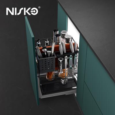 China NISKO Multi Function Pull Out Basket Drawer 600mm Cutlery Spice Bottle Storage for sale