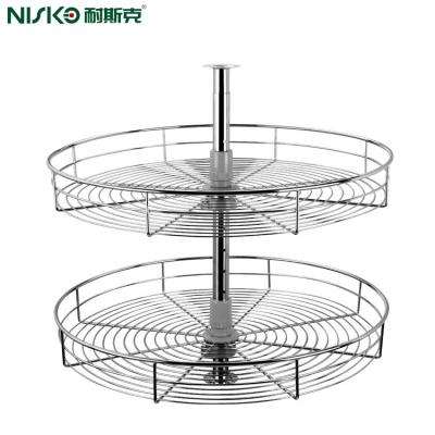 China 360° Swivel Blind Corner Cabinet Storage Rack with Two-Tier Baskets - 510-810mm Diameter, 15-20kg Capacity for sale
