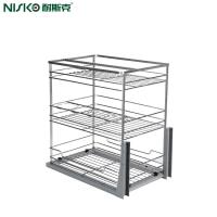 China Pull Out Bottle Metal Mesh Baskets Cabinet Spice Rack Kitchen Organizer for sale