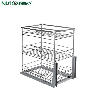 China Pull Out Bottle Metal Mesh Baskets Cabinet Spice Rack Kitchen Organizer for sale