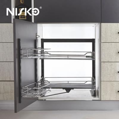 China 2 Layer Pull Down Baskets Wire Kitchen Cabinet Storage Organizer for Spice 2 Tier for sale