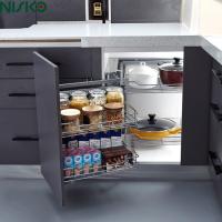 China 2-Shelf Sliding Pull Out Wire Basket for Kitchen Cabinets - 764-964mm Width with Full-Extension Ball-Bearing Slides for sale