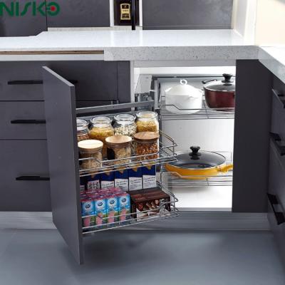 China 2-Shelf Sliding Pull Out Wire Basket for Kitchen Cabinets - 764-964mm Width with Full-Extension Ball-Bearing Slides for sale