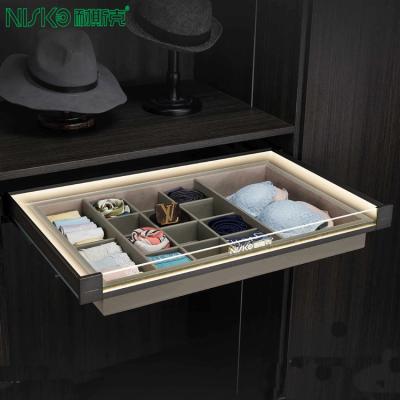 China Pull Out Wardrobe Basket with LED Light for Underwear Bras Scarves Storage Drawer Organization for sale