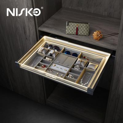 China Pull Out Jewelry Closet Drawer with LED Light 600mm 800mm Cabinet Organizer for sale