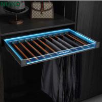 China LED Glass Pull-Out Trouser Rack Hanger with 498-795mm Width Options and Motion-Activated Lighting for Cabinet Storage for sale