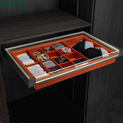 China Underwear Pull Out Wardrobe Basket Lingerie Organizer with LED Light - 495-795mm Width Options, 150mm Height for sale