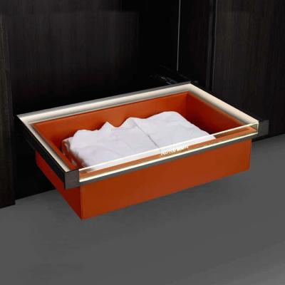 China Pull Out Dressing Wardrobe Basket with LED Light - 495-795mm Width, Leather Textured Interior for Clothes Storage for sale