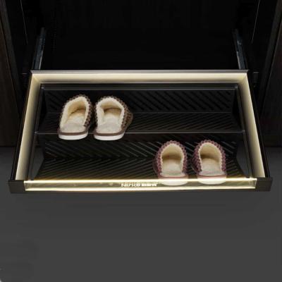 China 2-Tier Pull-Out Shoe Rack with LED Lighting - 495-795mm Width, 12-16 Pair Capacity for sale